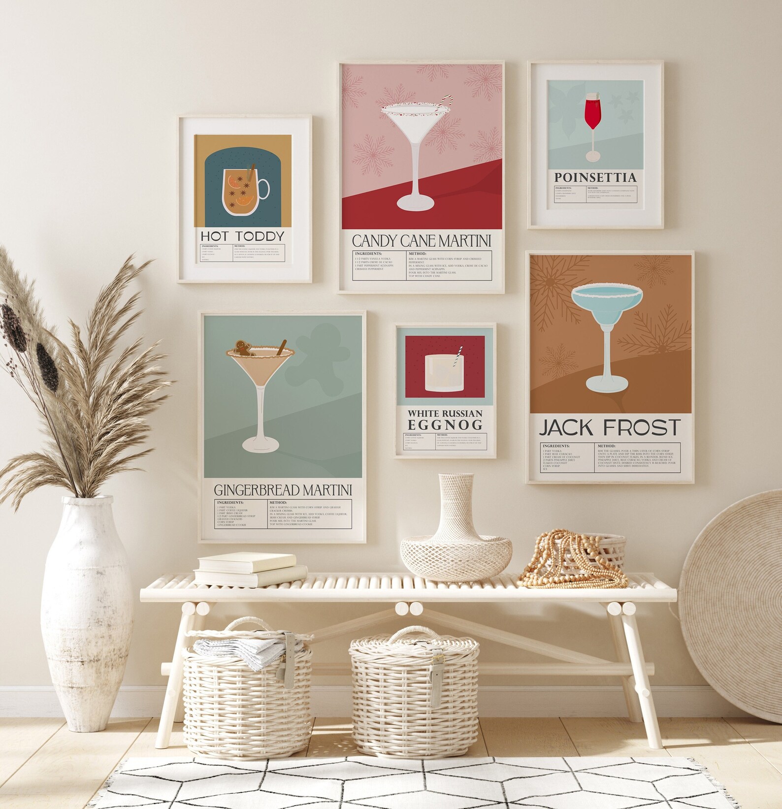 Cocktail Poster Set, Retro Holiday Cocktail Print Set of 6, Christmas ...