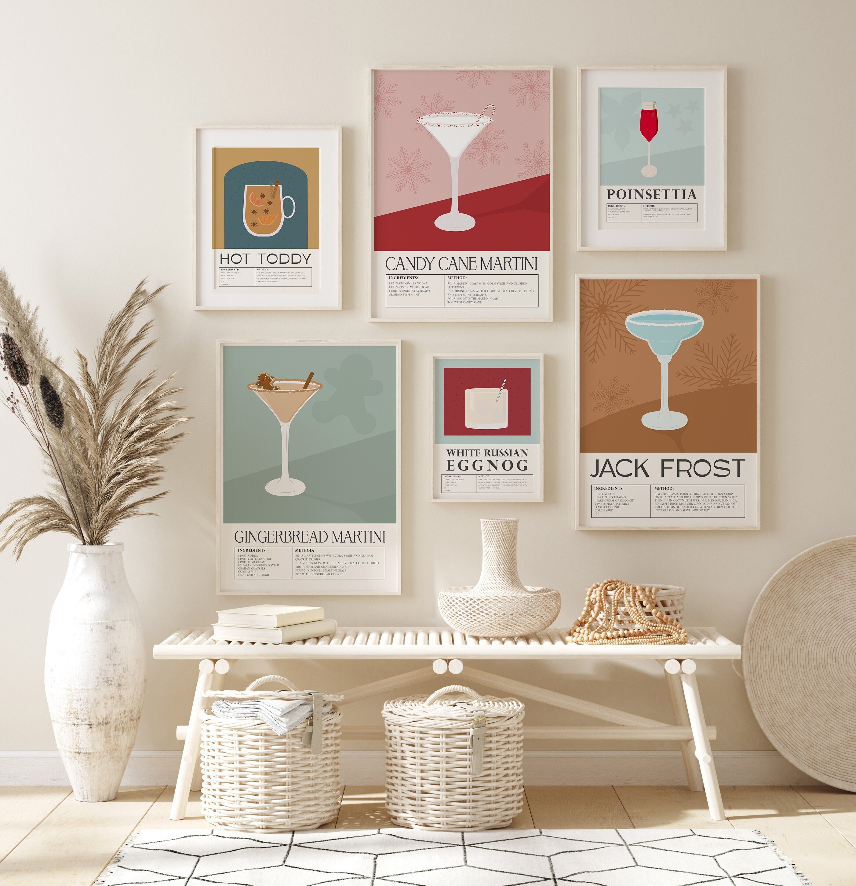 Cocktail Poster Set, Retro Holiday Cocktail Print Set of 6, Christmas ...