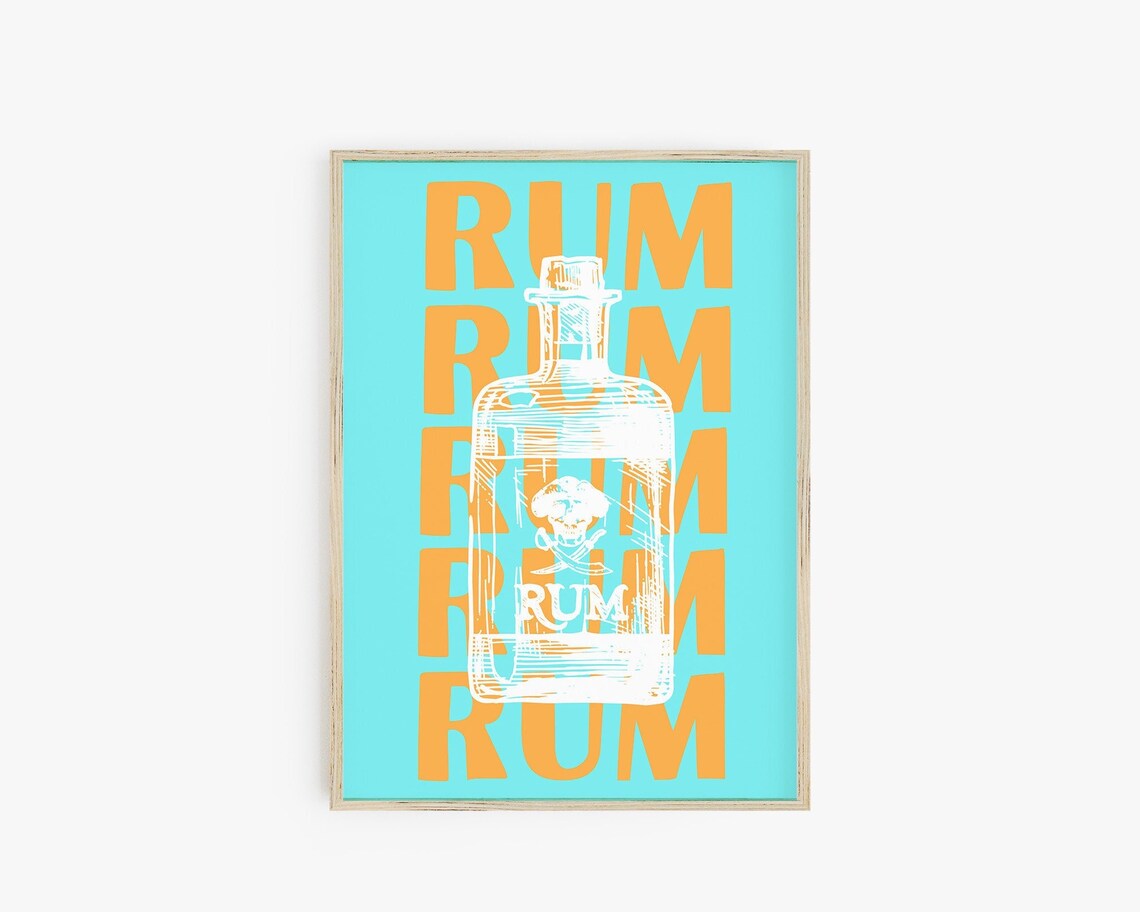 Rum Alcohol Print, Retro Cocktail Poster, Maximalist Decor, Trendy Wall ...