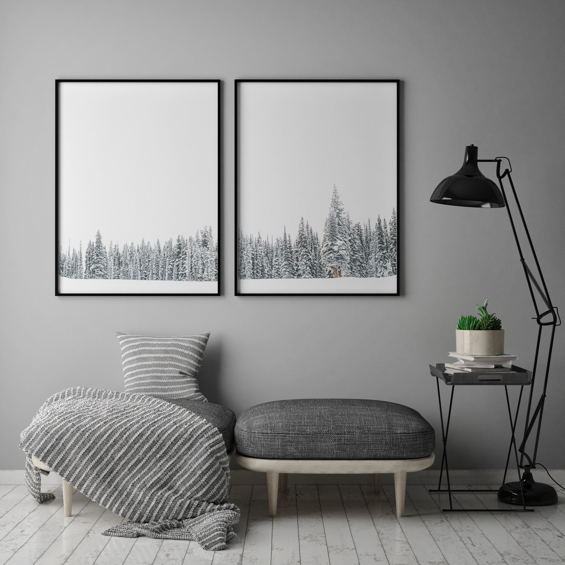 Winter Decor Set of 2 Prints Tree Wall Art Snow Covered Trees - Etsy