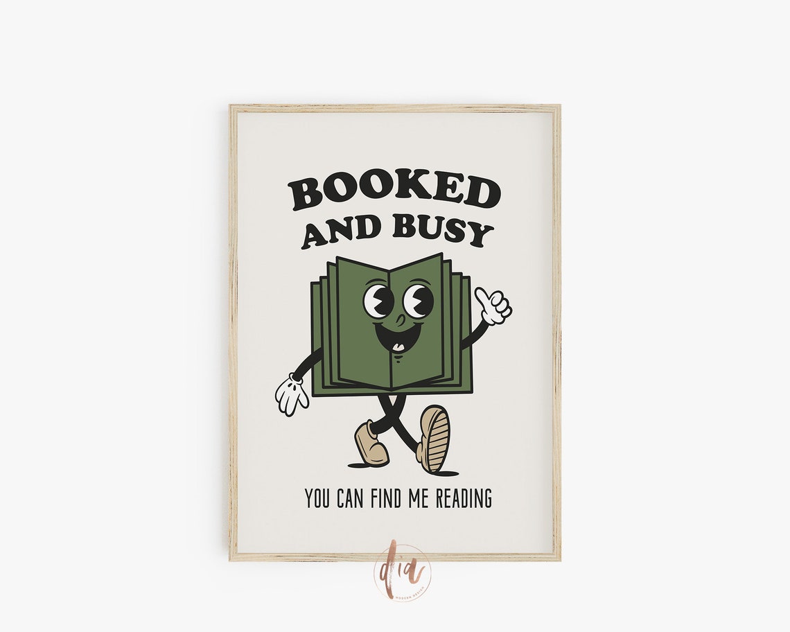 Retro Reading Poster, Classroom Wall Art, Vintage Book Cartoon, Mascot ...