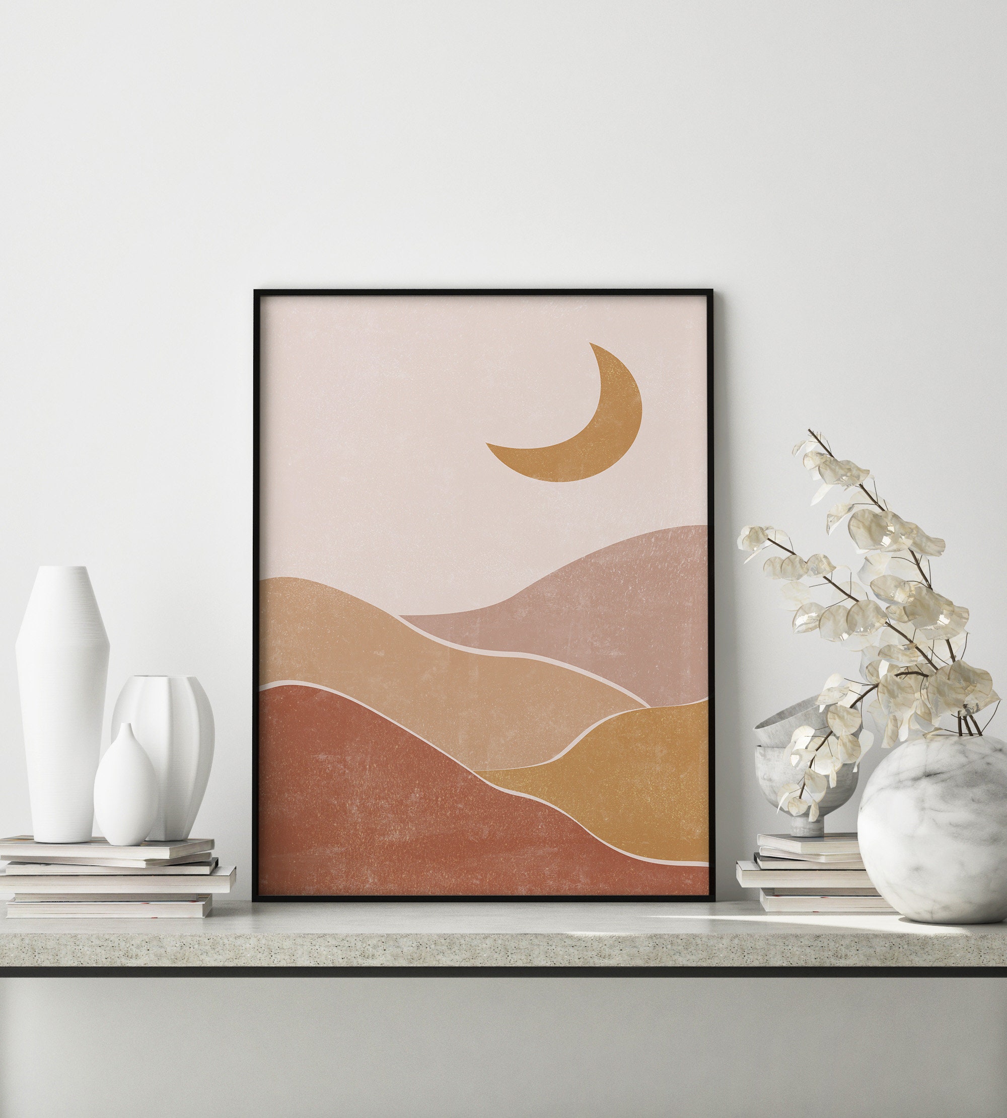 Abstract Landscape Print Printable Moon Art Mid Century Modern Neutral ...