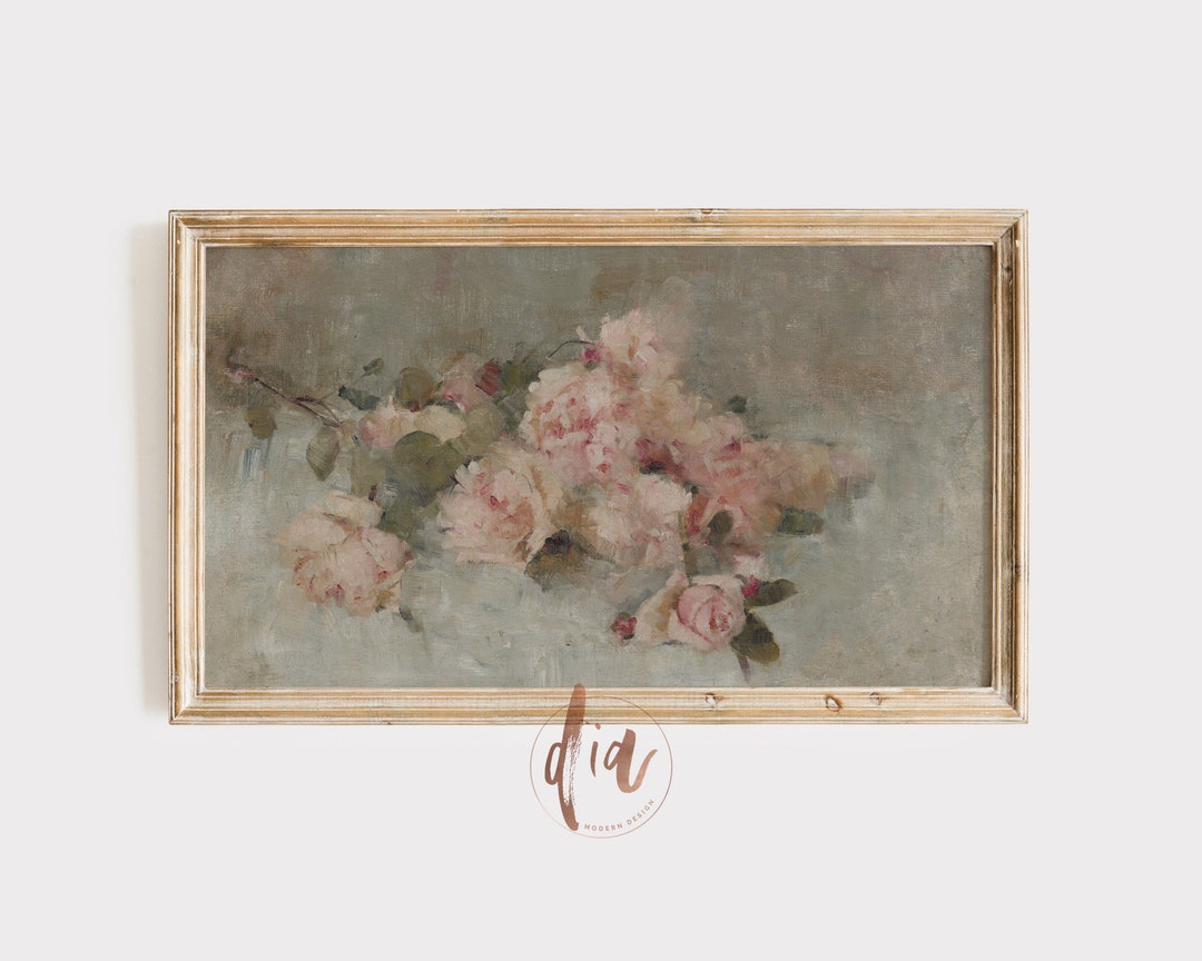 Frame TV Art Muted Pink Roses, Vintage Flowers Still Life, Neutral ...