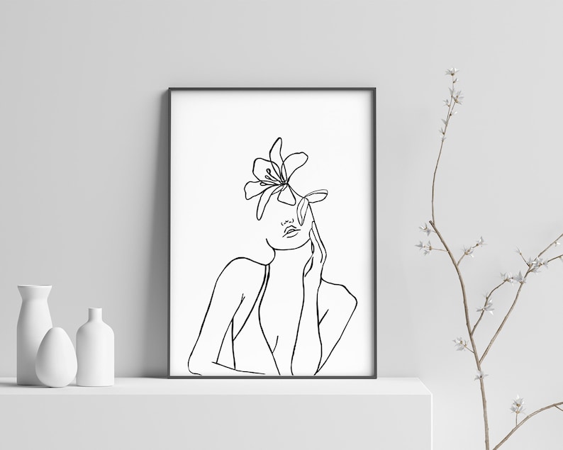 Female Line Drawing Flower Art Print Trending Now Abstract | Etsy