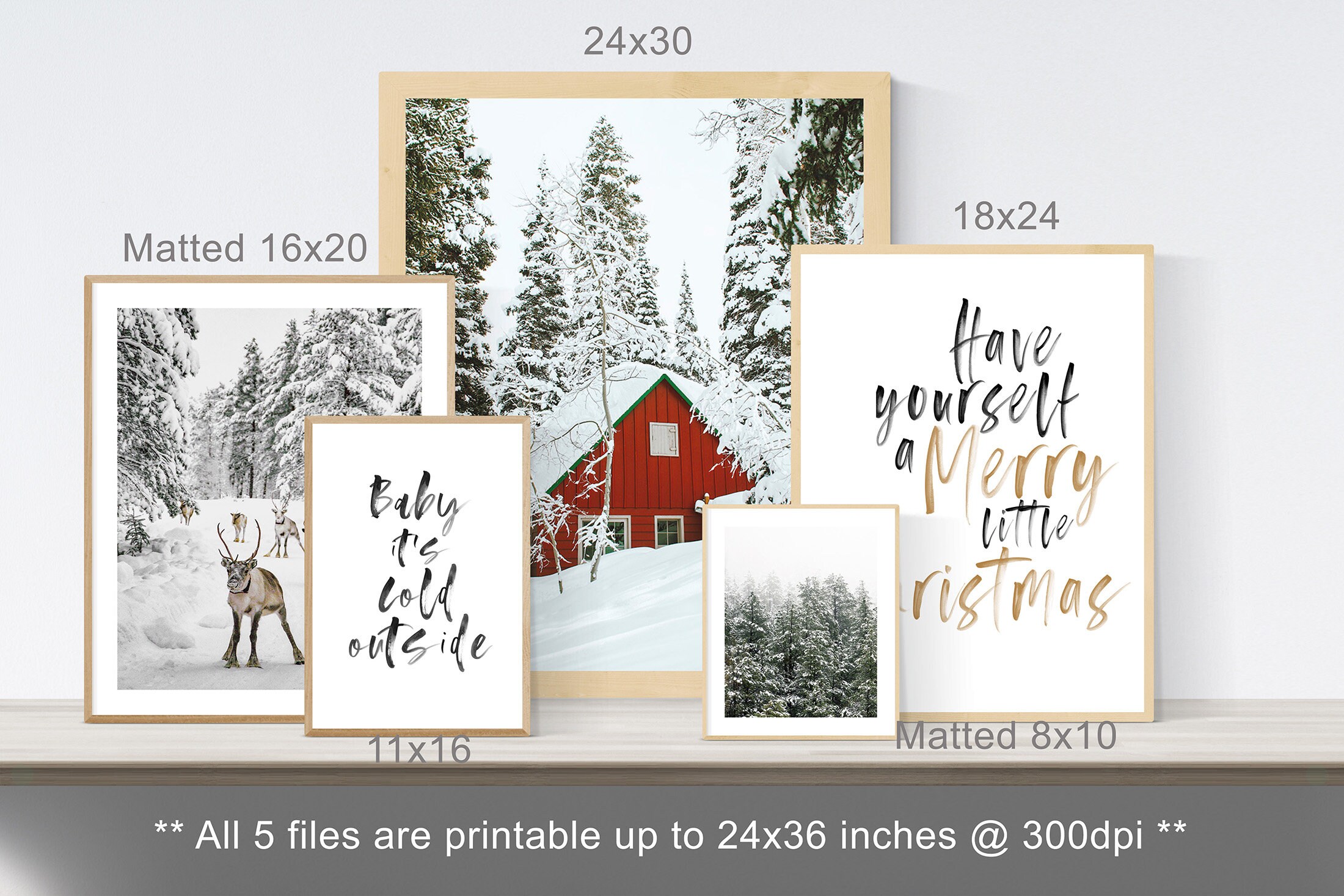 Christmas Wall Art Set of 5 Prints Holiday Decor Winter Decor - Etsy
