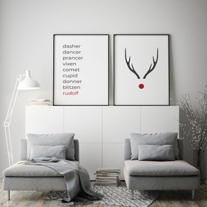 Rudolf Print Set of 2 Prints, Printable Reindeer Names, Christmas Decor ...