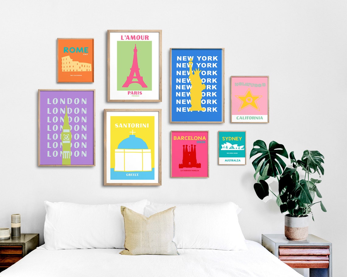 Preppy Poster Set Travel Poster Set of 8 Maximalist Decor - Etsy Canada