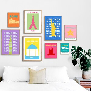 Preppy Poster Set, Travel Poster Set of 8, Maximalist Decor, Trendy ...