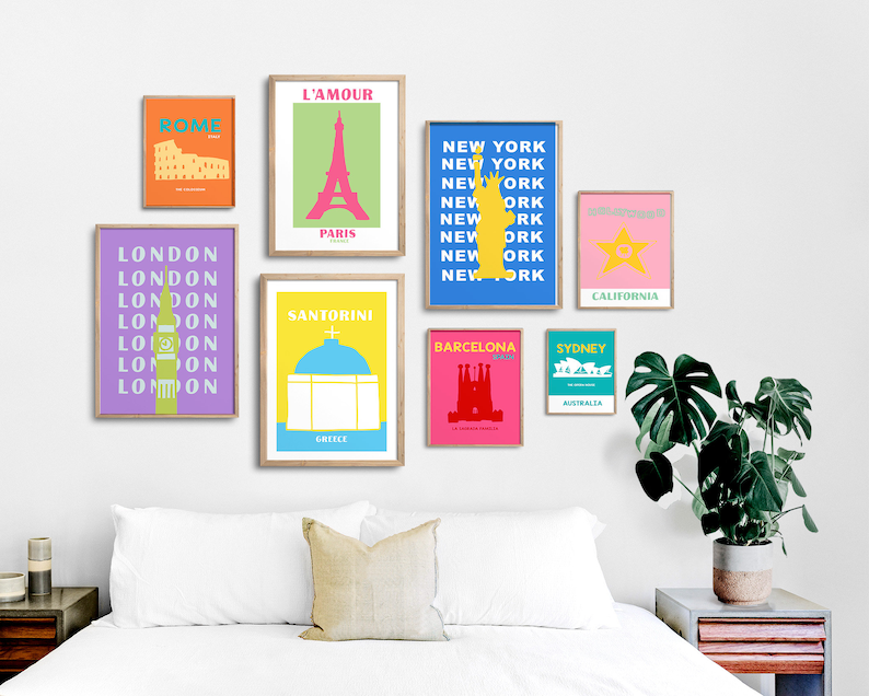 Preppy Poster Set Travel Poster Set of 8 Maximalist Decor - Etsy Canada