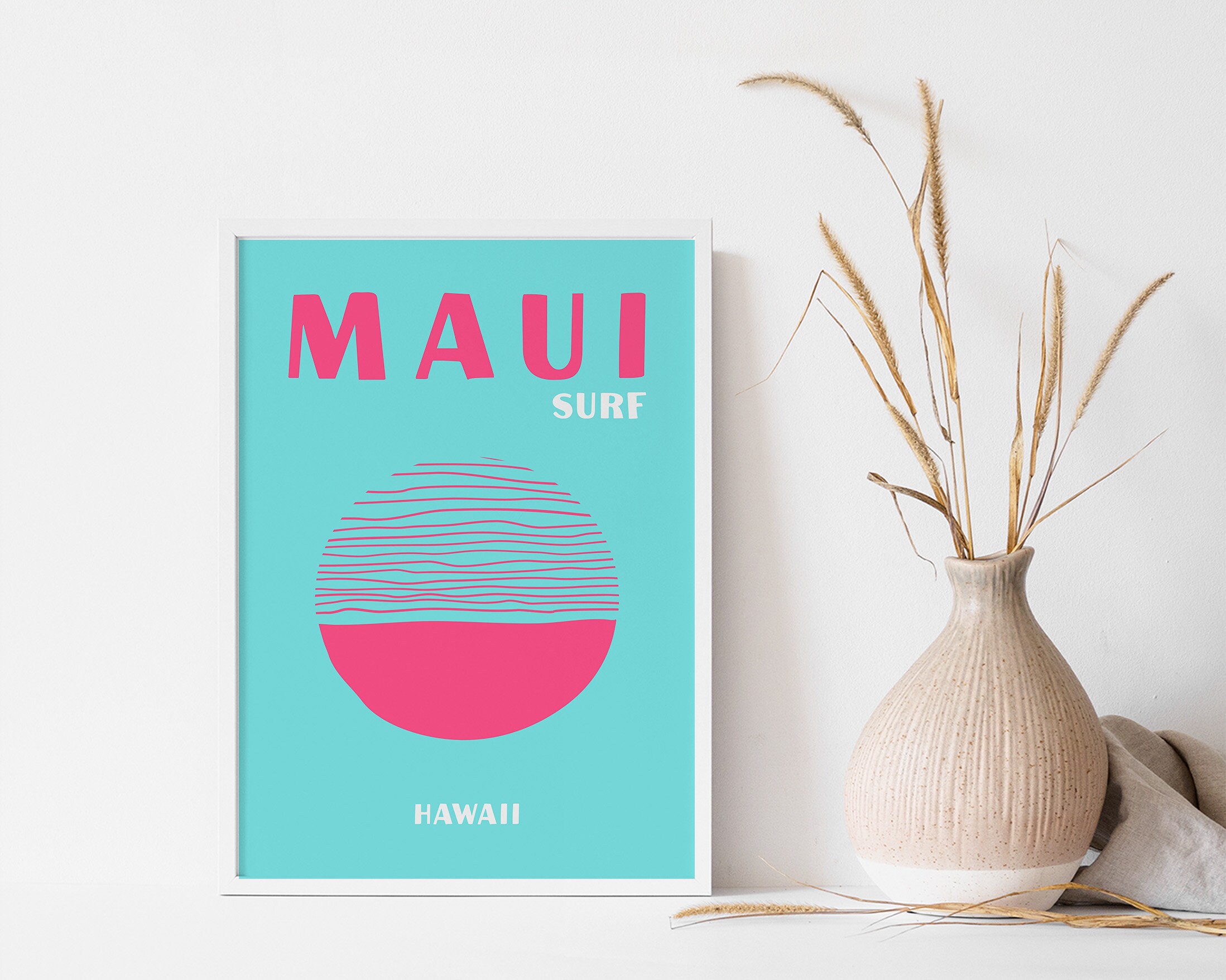 Maui Hawaii Travel Poster Print Preppy Room Decor Pink Blue - Etsy