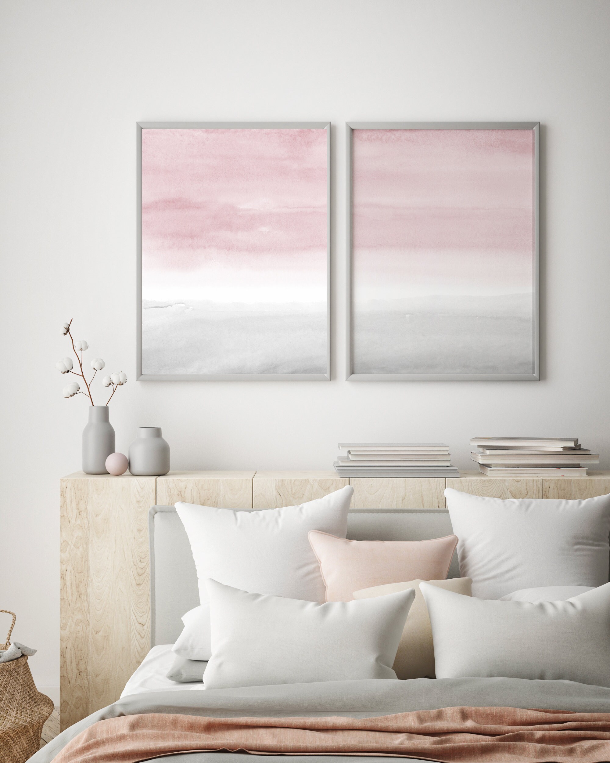 Pink and Grey Abstract Art Set of 2 Prints Blush Pink Grey Painting Printable Art Watercolor Print Bedroom Wall Art Girls Room Nursery Decor Etsy