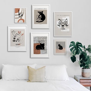 Cat Art Print Set of 6 Prints, Abstract Cat Exhibition Prints, Boho Cat ...