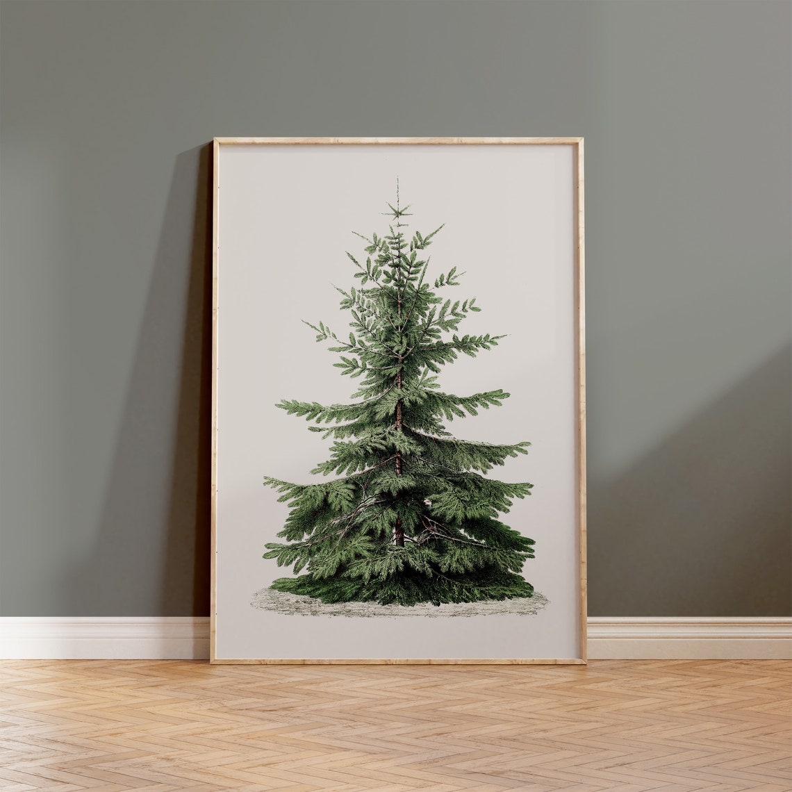 Christmas Tree Printable Wall Art, Vintage Fir Tree Sketch, Minimalist ...