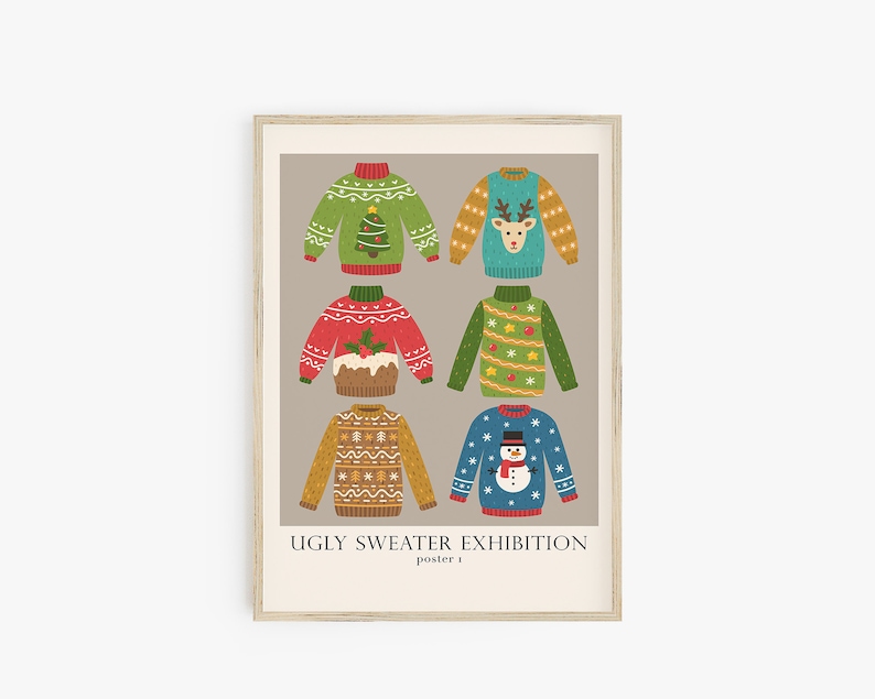 Retro Christmas Poster Bundle, Set of 12 Preppy Xmas Decor, Mid Century ...
