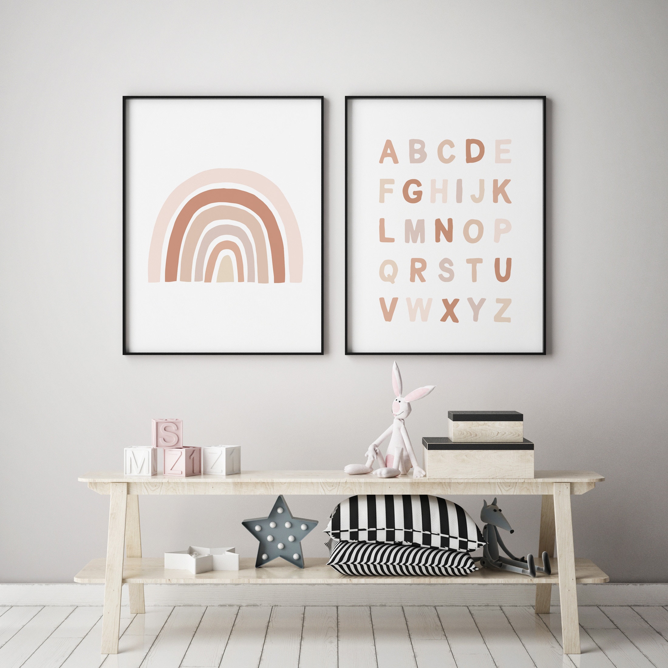 Rainbow Print Set Neutral Nursery Wall Art Printable Poster Gender ...