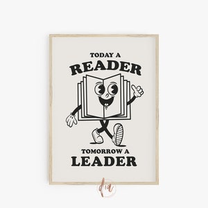 Reading Poster, Classroom Wall Art Print, Retro Book Cartoon, Mascot ...