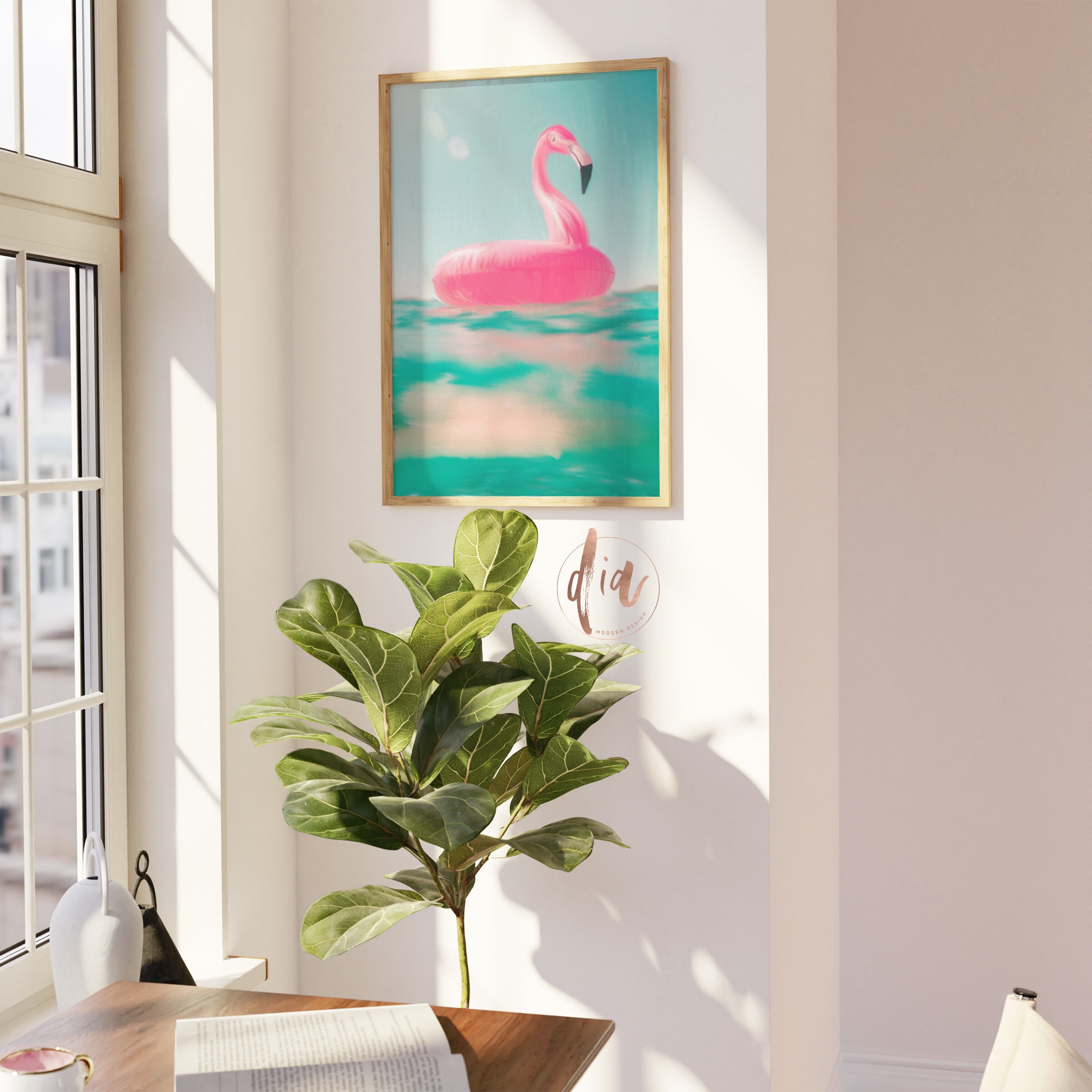 Preppy Beach Wall Art, Pink Flamingo Painting, Trendy Wall Art ...