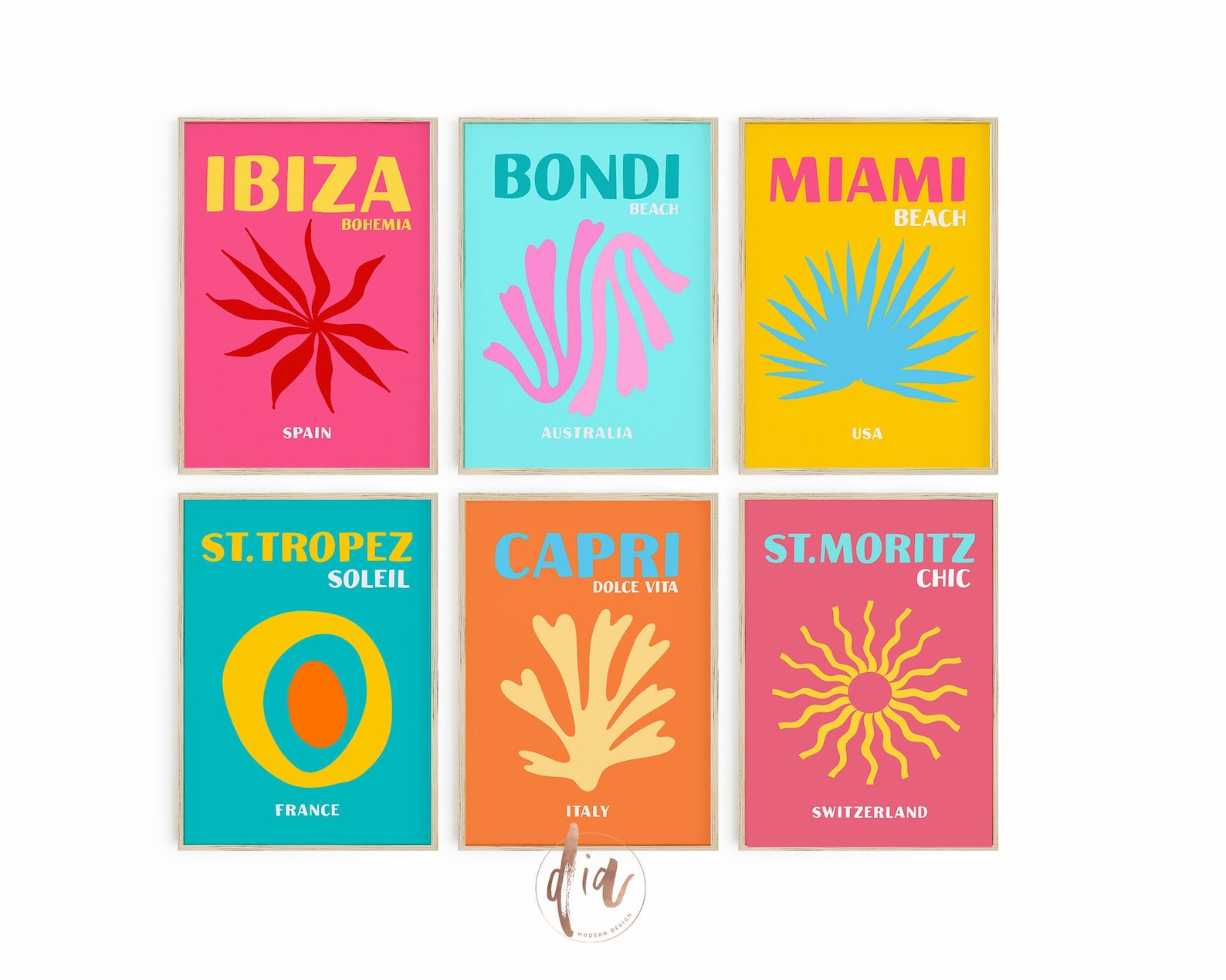 Preppy Wall Art, Colorful Summer Prints, Travel Poster Set of 6 ...
