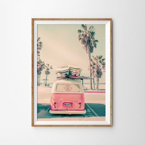 Pink Surfboard Poster Print Horizontal Wall Art Beach Decor | Etsy