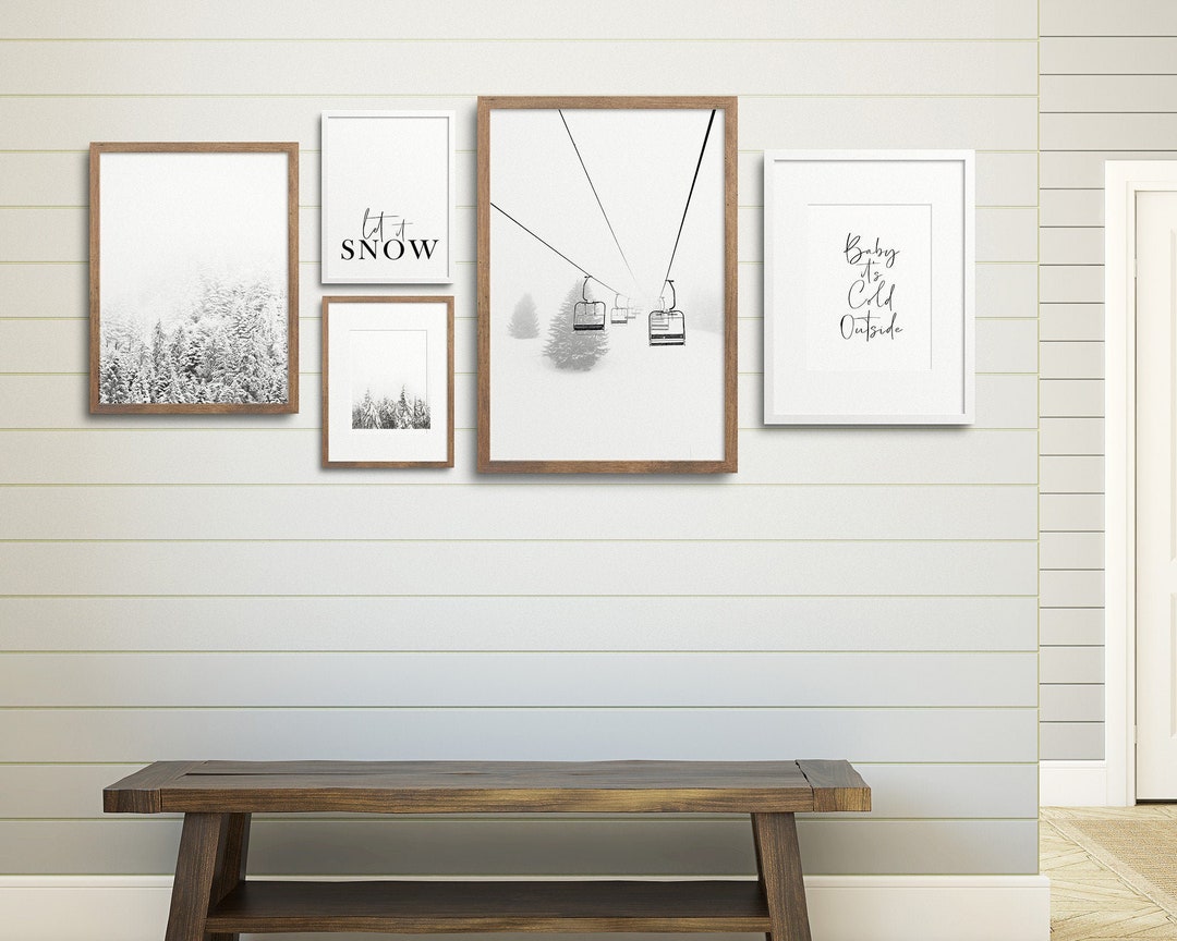 Set of 5 Prints, Winter Decor, Ski Print, Winter Landscape, Snowy Trees ...