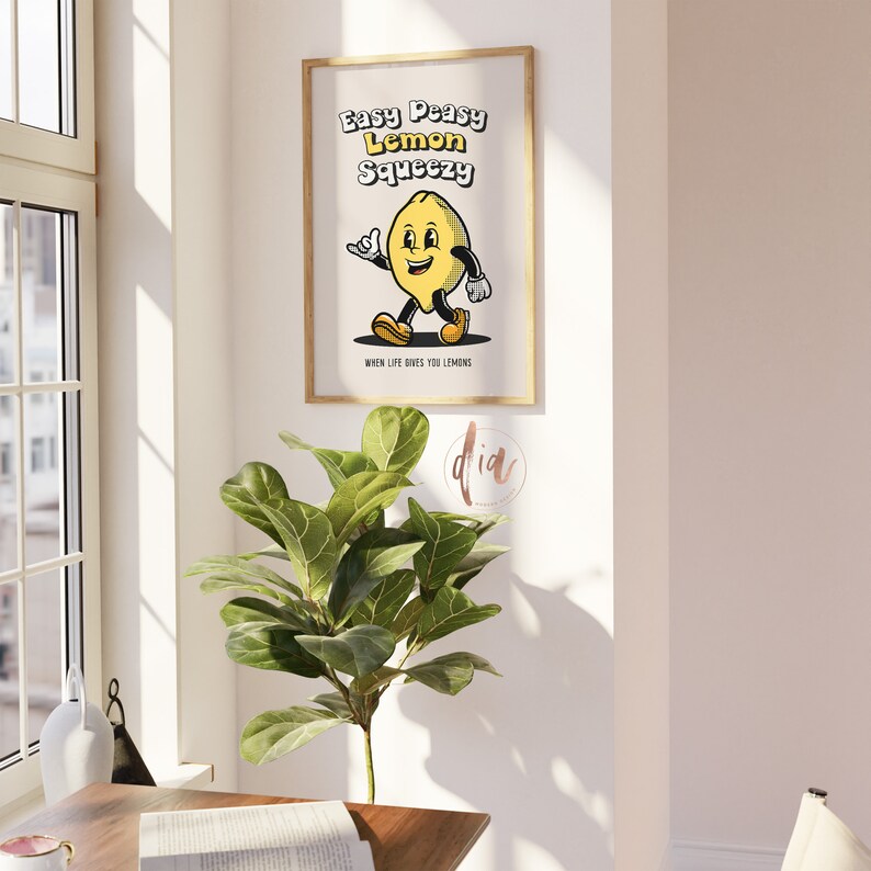 Retro Character Print, Easy Peasy Lemon Squeezy, DIGITAL Retro Lemon ...