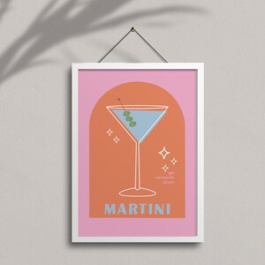 Preppy Cocktail Poster, Martini Print, Retro Cocktail Wall Art ...