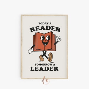 Classroom Wall Art, Reading Poster, Retro Book Cartoon Mascot Character ...