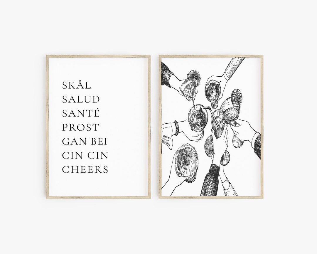 Cheers Printable Poster Set of 2, Cheers Sign, Bar Cart Print, Cocktail Print, Bar Cart Art ...