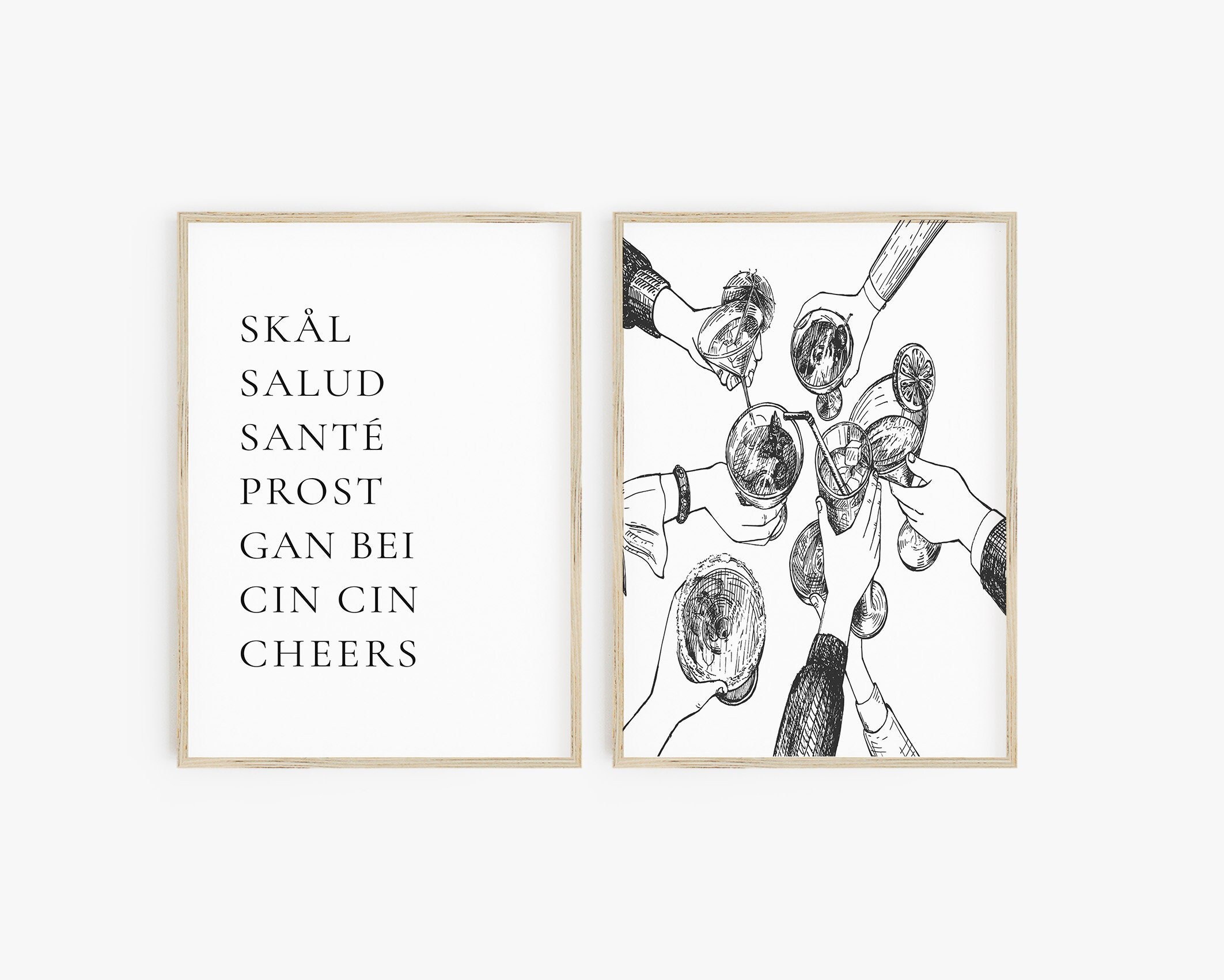 Cheers Printable Poster Set of 2 Cheers Sign Bar Cart Print | Etsy