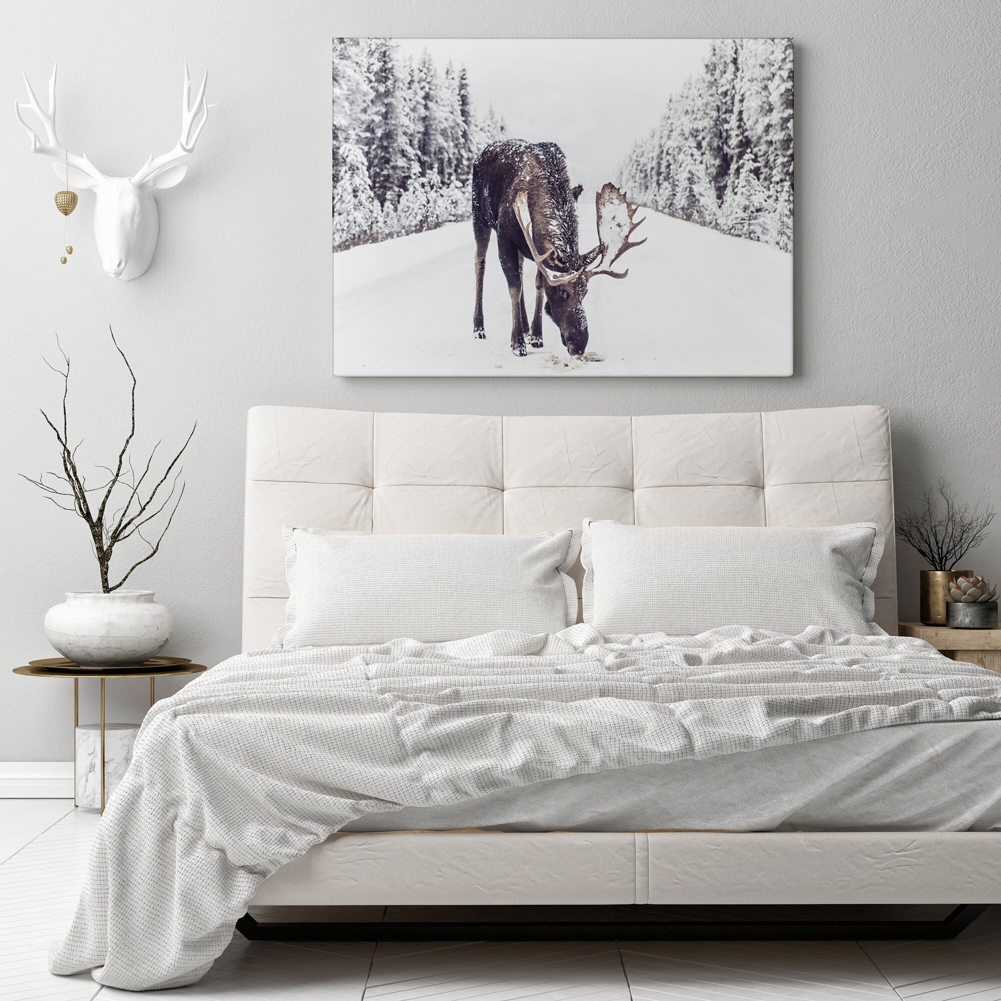 Moose in Snow Print Winter Wall Art Prints Christmas Decor Farmhouse ...