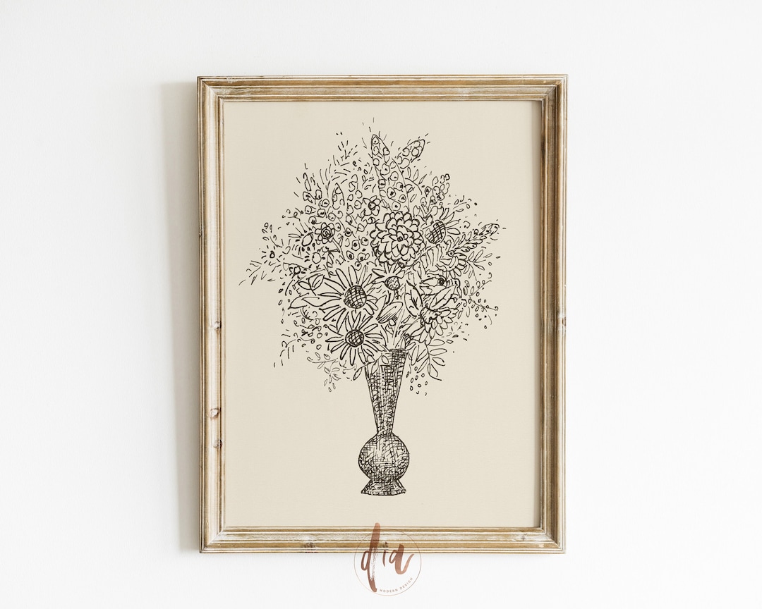 Vintage Bouquet Sketch, Printable Antique Line Art, French Country ...
