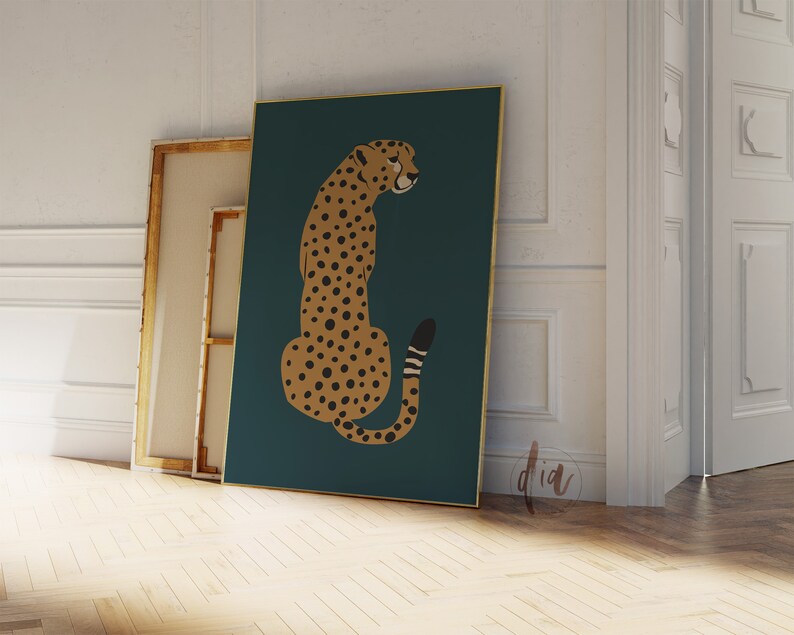 Teal Cheetah Wall Art, Leopard Print, Tiger Poster, Eclectic Gallery ...