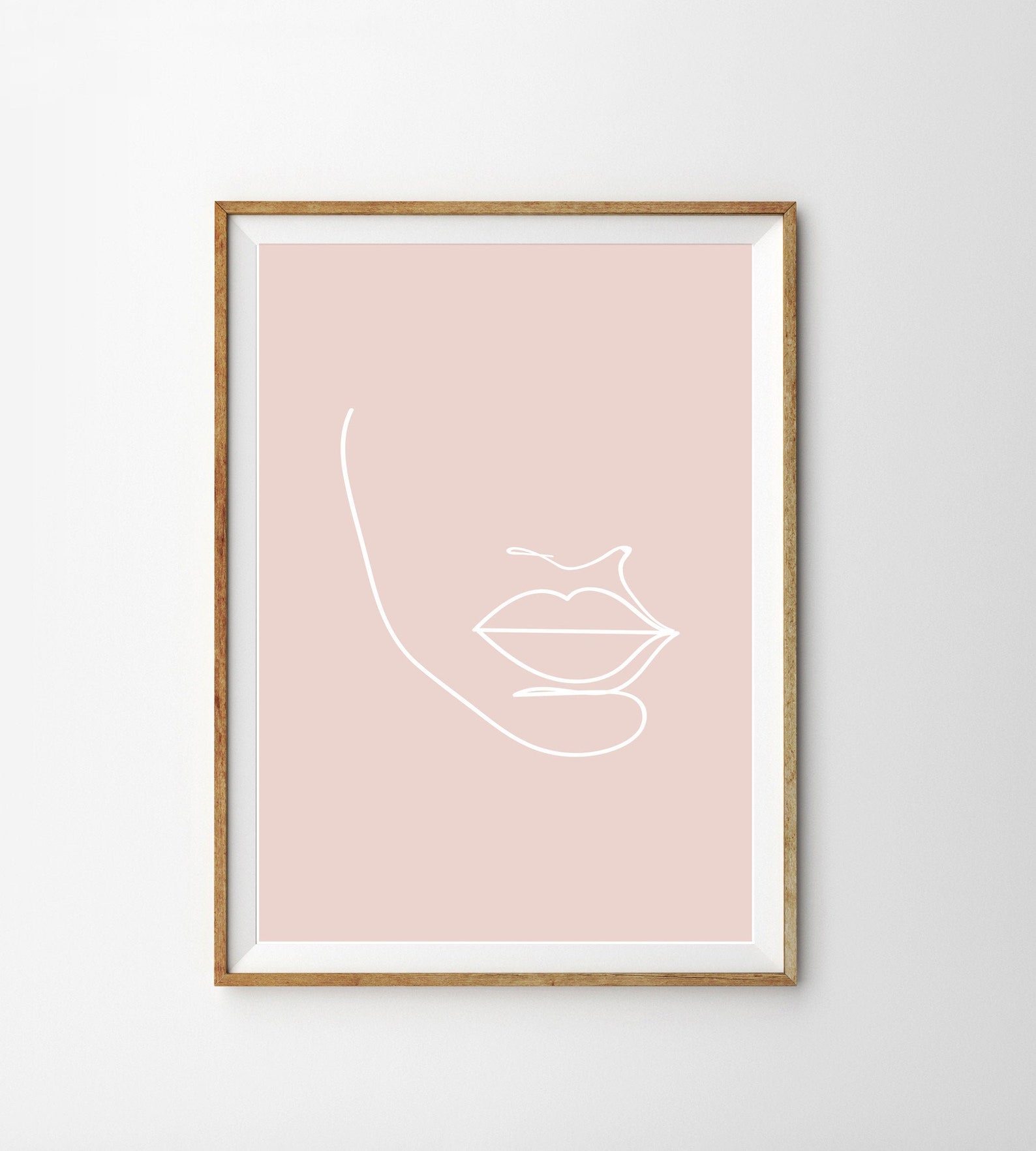 Blush Pink Line Art Face Illustration Fashion Print Bedroom Decor ...