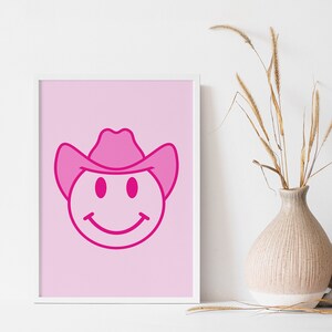 Pink Western Smiley Face Poster Print, Hot Pink Smiley Face With Cowboy ...