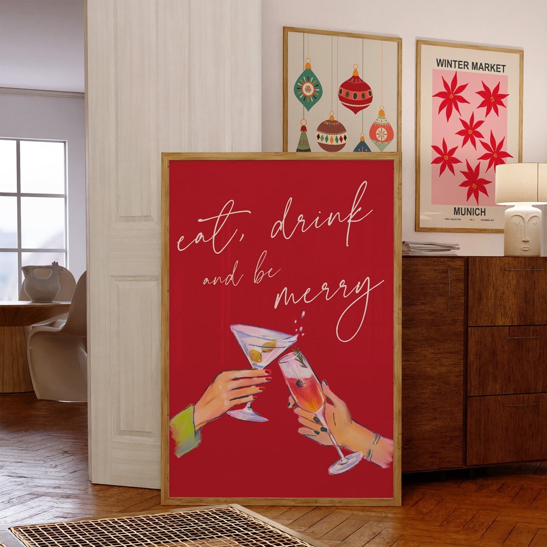 Christmas Party Sign, Holiday Bar Cart Print, Cheers Printable Sign ...