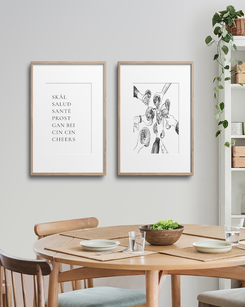 Cheers Printable Poster Set of 2 Cheers Sign Bar Cart Print | Etsy