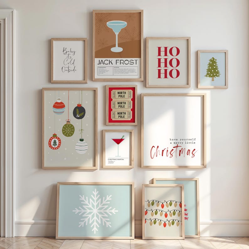 Retro Christmas Prints Printable Poster Bundle Set of 50 Trendy Xmas ...