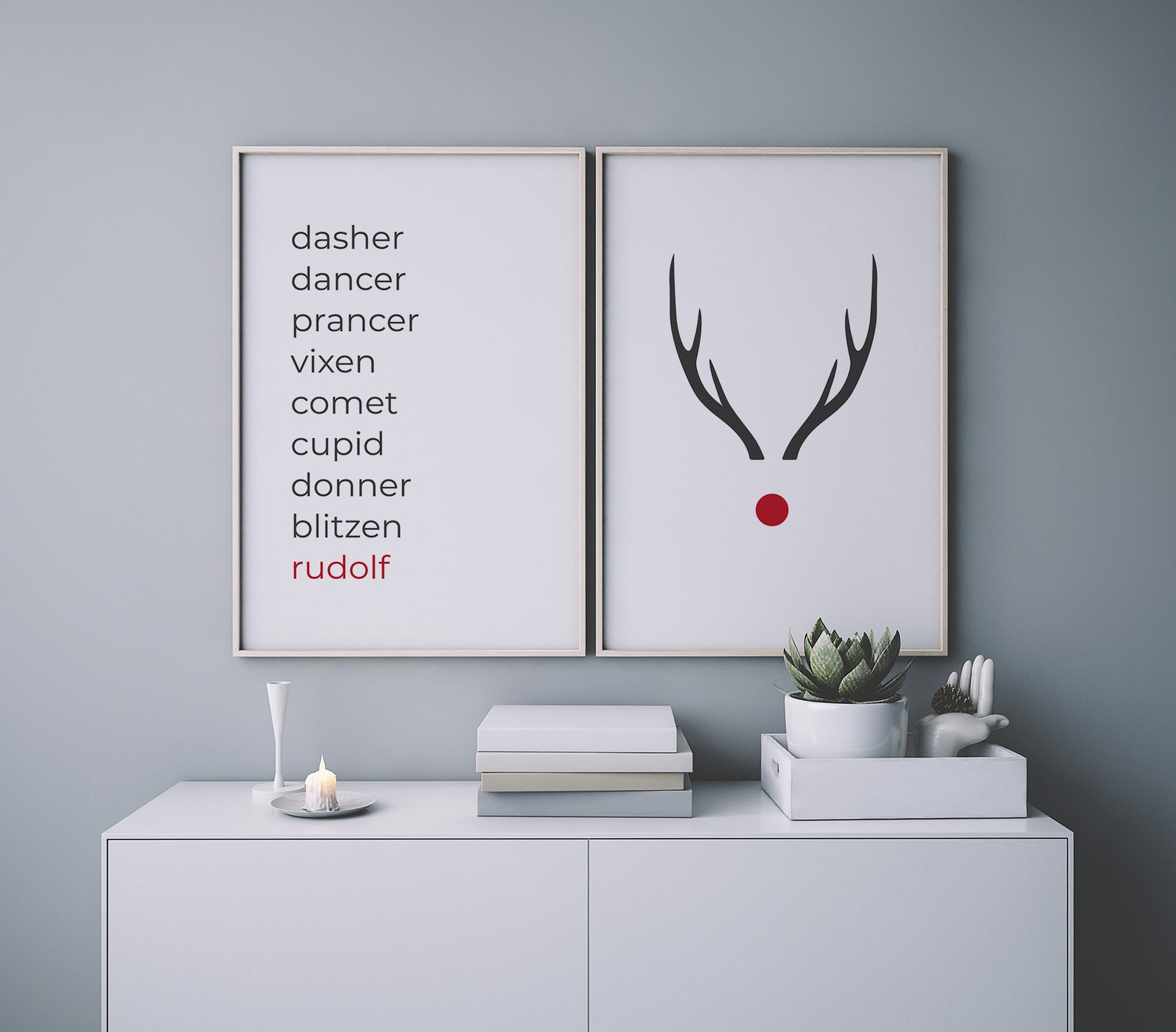 Rudolf Print Set of 2 Prints Printable Reindeer Names - Etsy