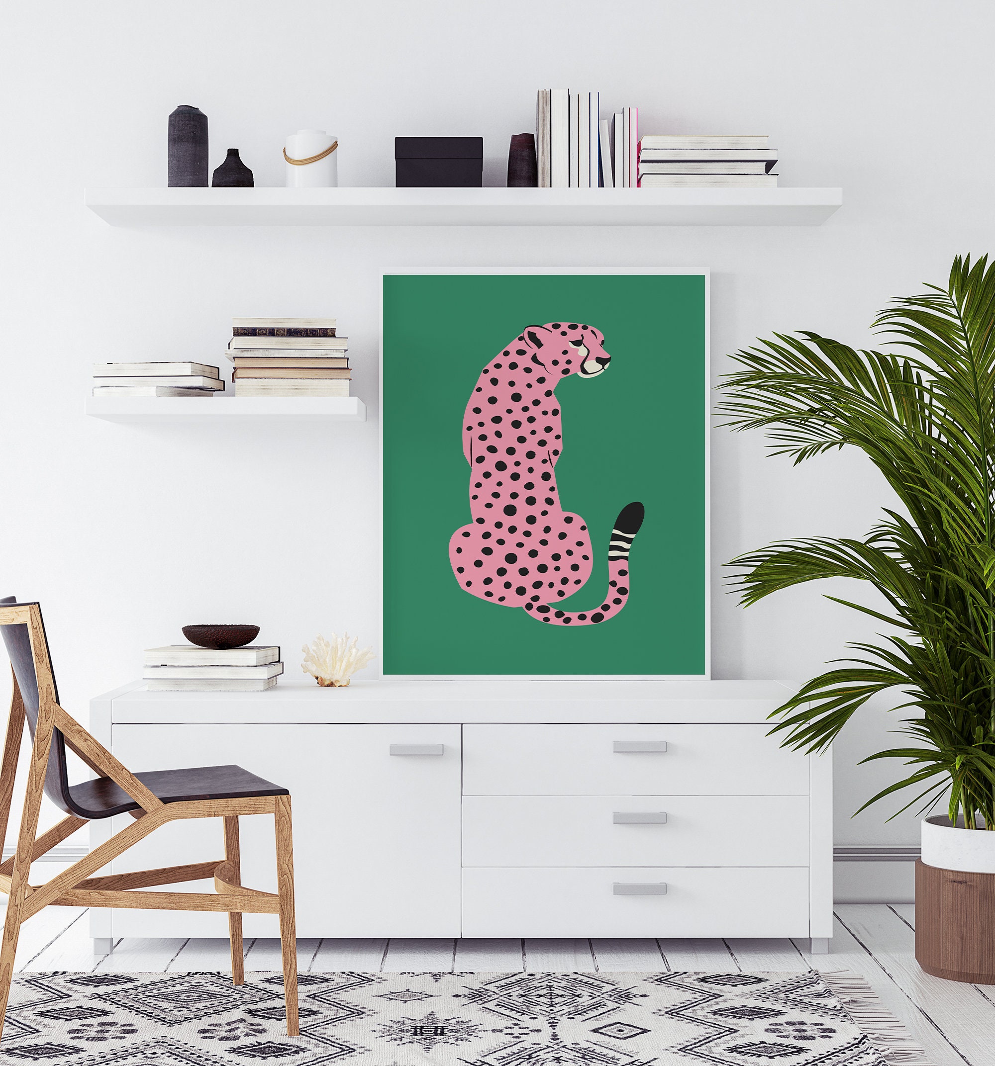 Pink Green Leopard Poster Print Cheetah Wall Art Trendy Wall - Etsy