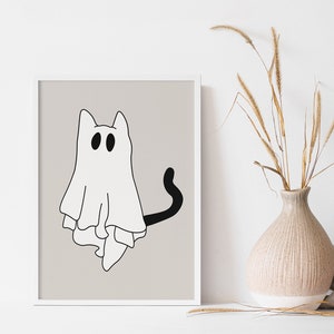 Halloween Printable, Black Cat Sheet Ghost Print, Halloween Wall Art ...