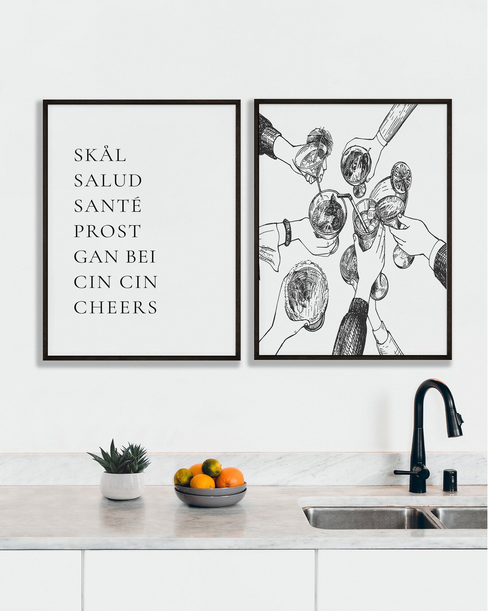 Cheers Printable Poster Set of 2 Cheers Sign Bar Cart Print | Etsy