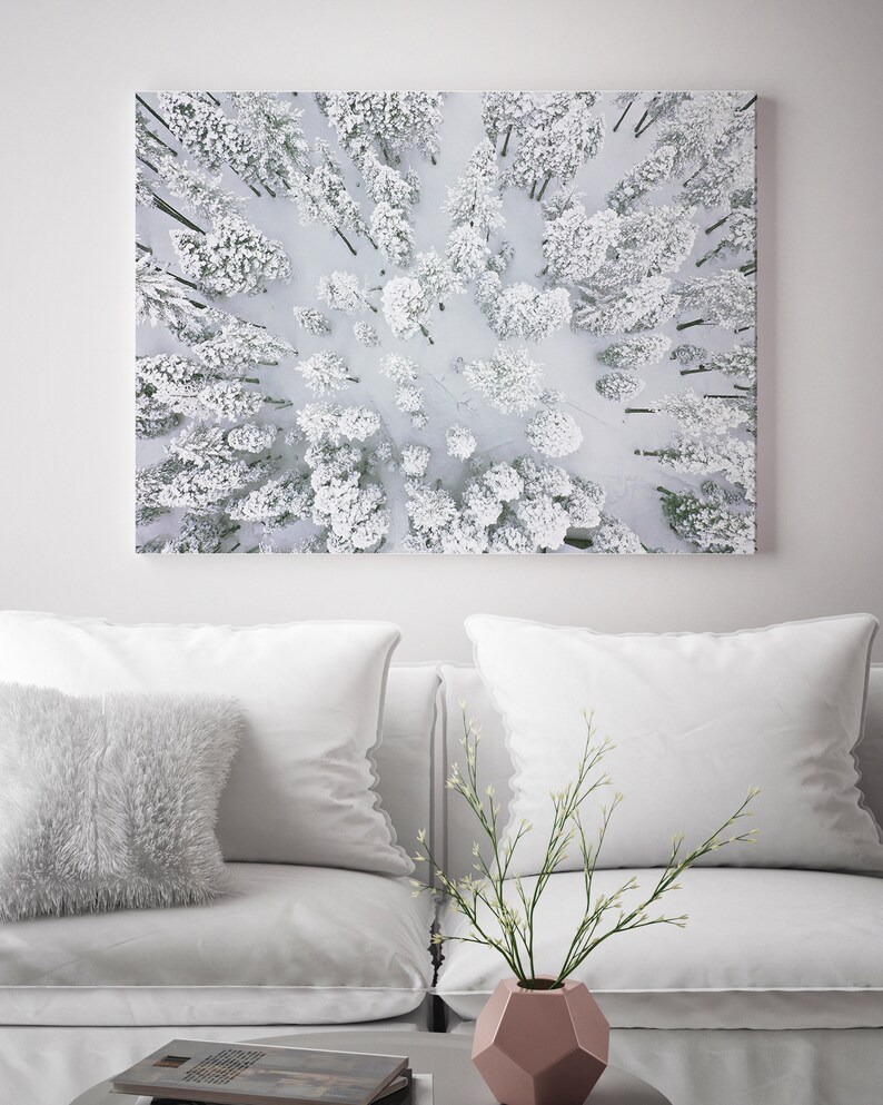 Winter Landscape Print Horizontal Wall Art Snow Covered Trees Aerial ...