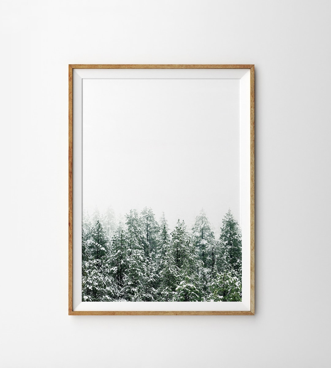 Snow Covered Forest Print Winter Wall Art Christmas Scene Minimalist ...