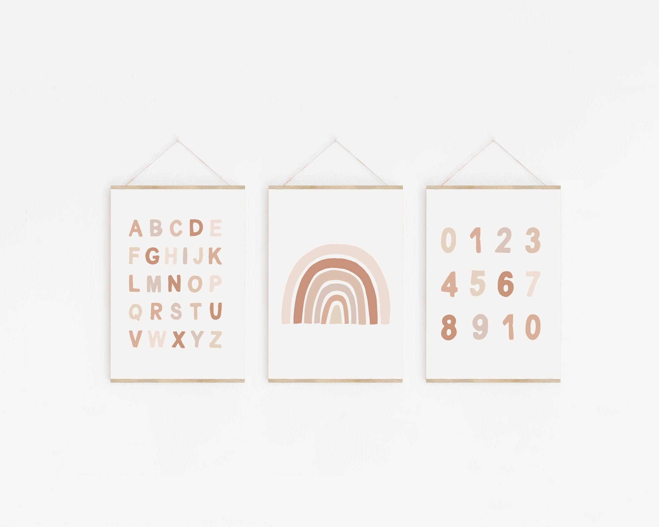 Neutral Rainbow Wall Art Set of 3 Prints Muted Alphabet Poster - Etsy