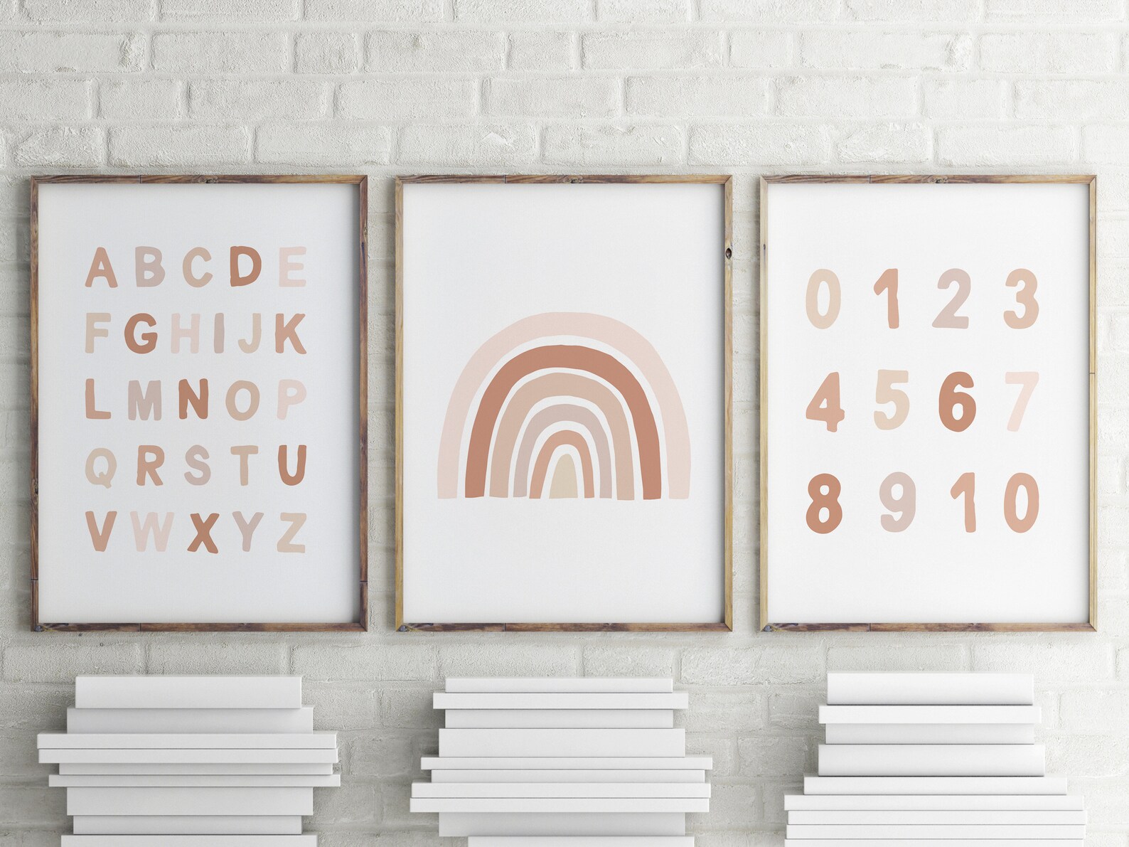 Neutral Rainbow Wall Art Set of 3 Prints Muted Alphabet Poster Gender ...