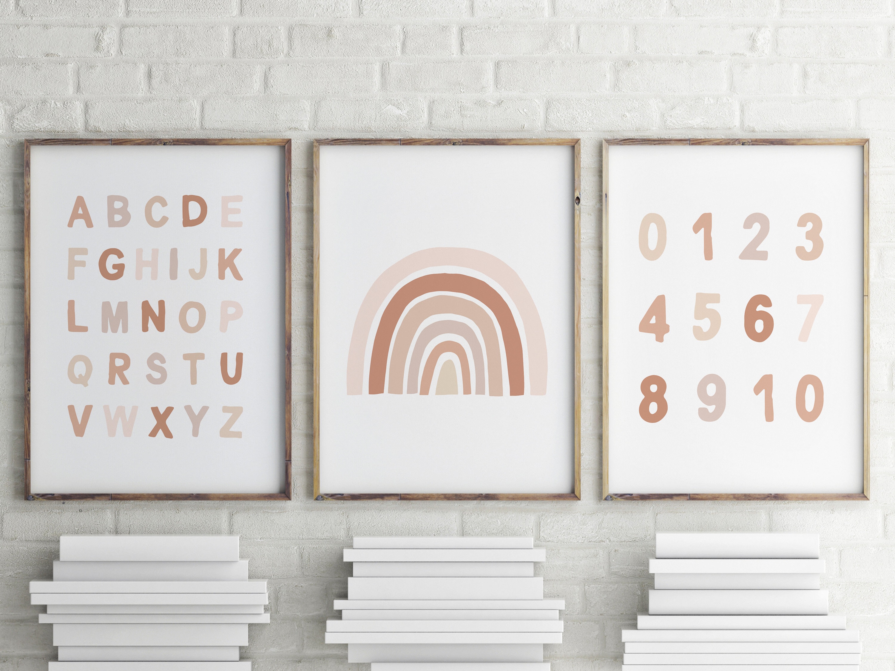 Neutral Rainbow Wall Art Set of 3 Prints Muted Alphabet Poster - Etsy