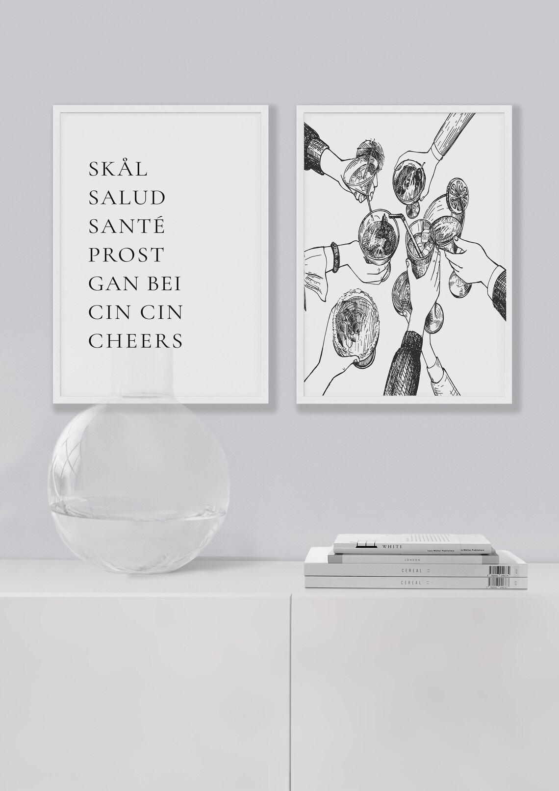 Cheers Printable Poster Set of 2 Cheers Sign Bar Cart Print | Etsy