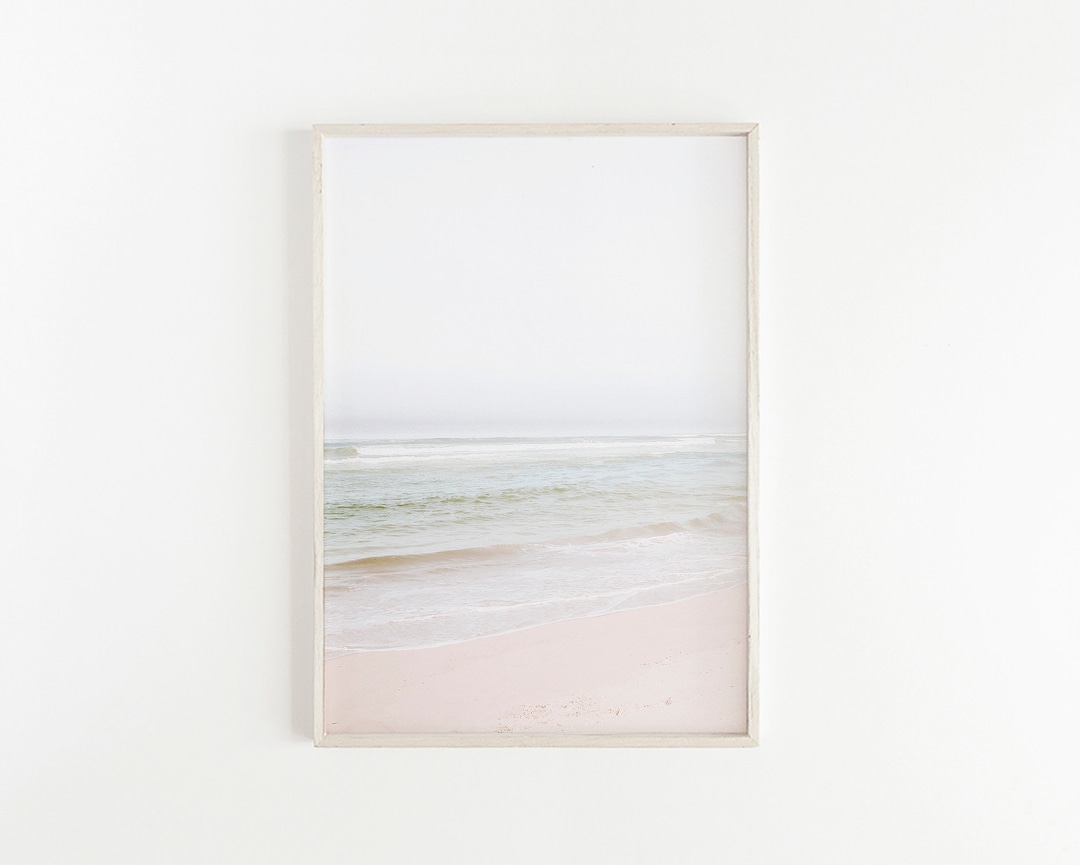 Boho Beach Print Pastel Pink Ocean Poster Coastal Decor Neutral Tones ...
