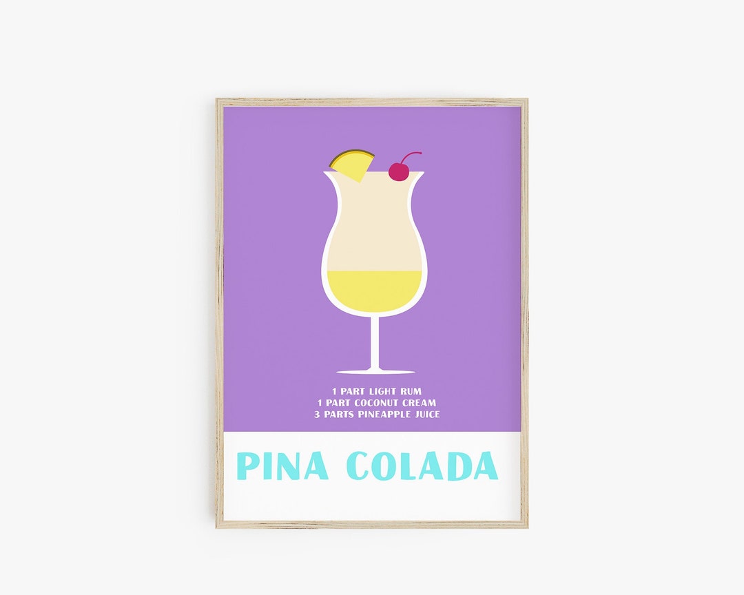Pina Colada Wall Art Print, Tropical Cocktail Drink, Cocktail Poster ...