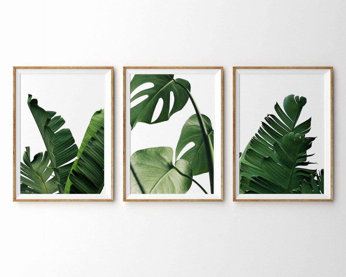 3 Piece Wall Art Tropical Leaves Printable Art Set of 3 Prints - Etsy